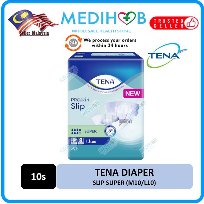 TENA SLIP SUPER Adult Diapers Lampin Dewasa TAPE S 30pcs / M 10pcs / L 10pcs / XXXL 8pcs ...