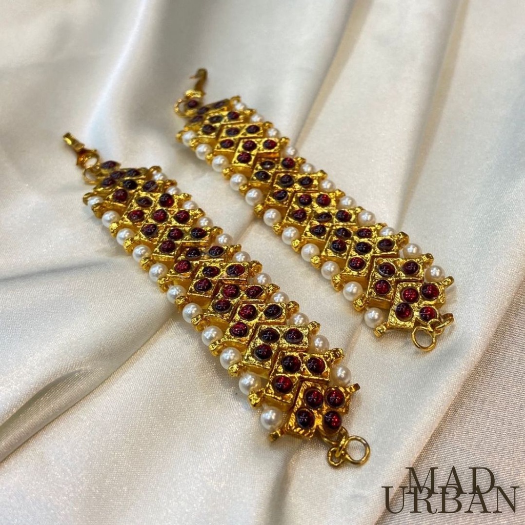 Kemp Mattal Earring Kerala kembu Material in Maroon Stones Side Piece ...