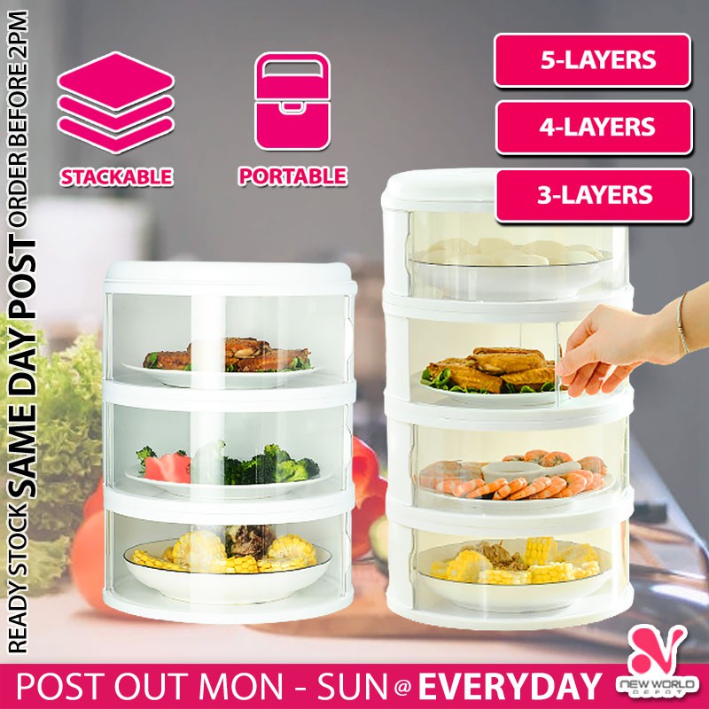 𝟱 𝗟𝗔𝗬𝗘𝗥 》 Food Cover Transparent Stackable Insulation Dish Dustproof ...