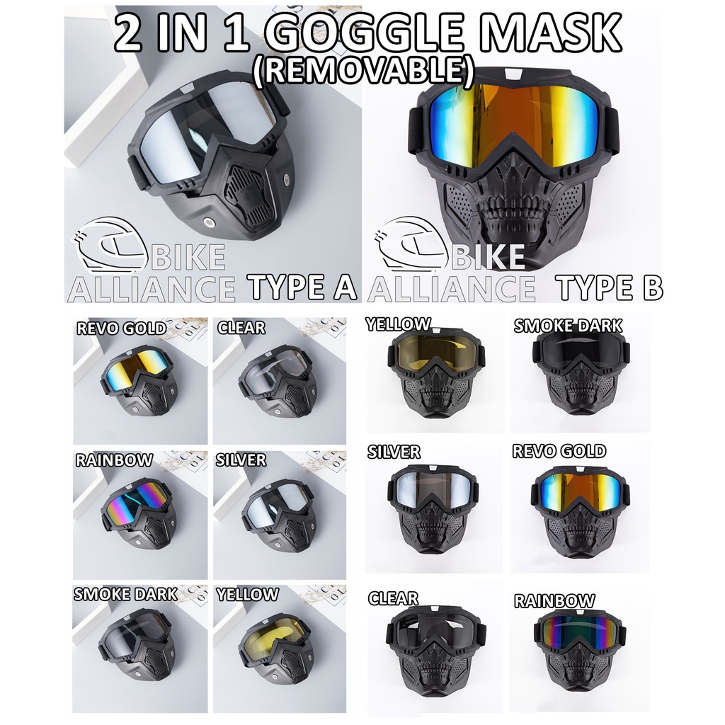 READY STOCK 2 IN 1 GOGGLE MASK REMOVABLE DETACHABLE MOTORCYCLE RIDING ...