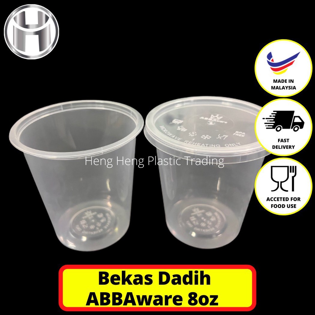 Bekas Dadih tebal 8oz PP Round Container 100pcs± ABBA A8 Disposable ...