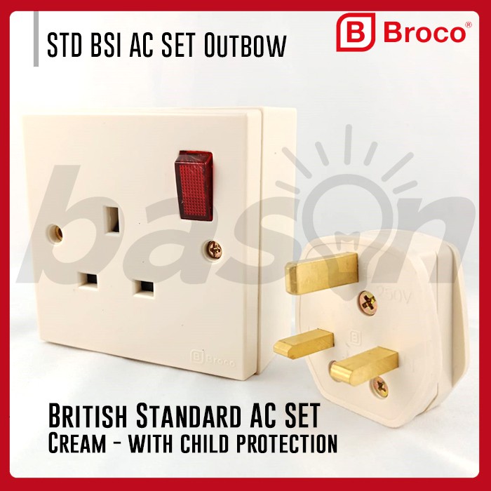 Broco STD BSI - AC Socket Complete Set - UK Socket Outlet plug outbow ...