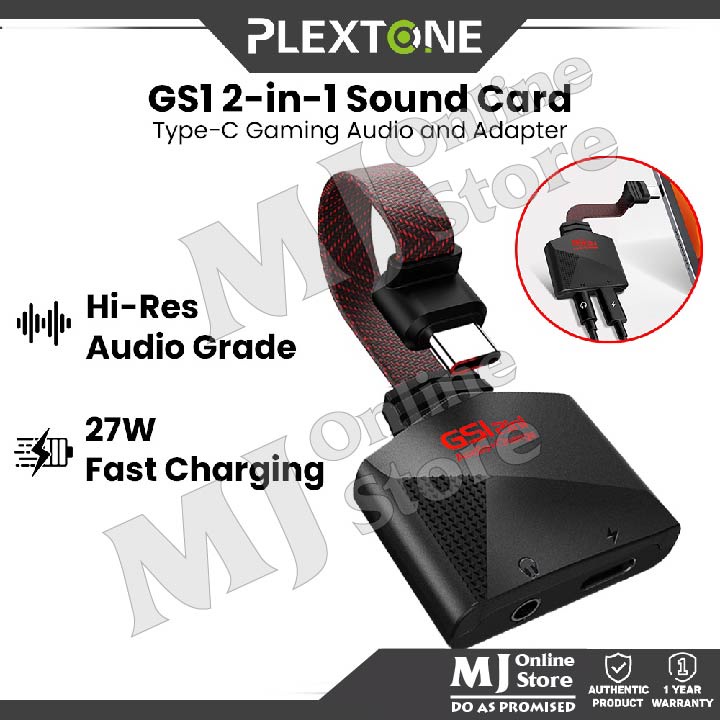PLEXTONE GS1 Mark II 2 in 1 Type C to 3.5mm AUX Audio Jack High Res Gaming Audio Charge Adapter ...