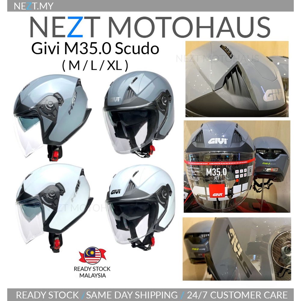 GIVI m35.0 JET HRS Double Visor Open Face Helmet (ICE WHITE / SOLID GREY) | Shopee Malaysia