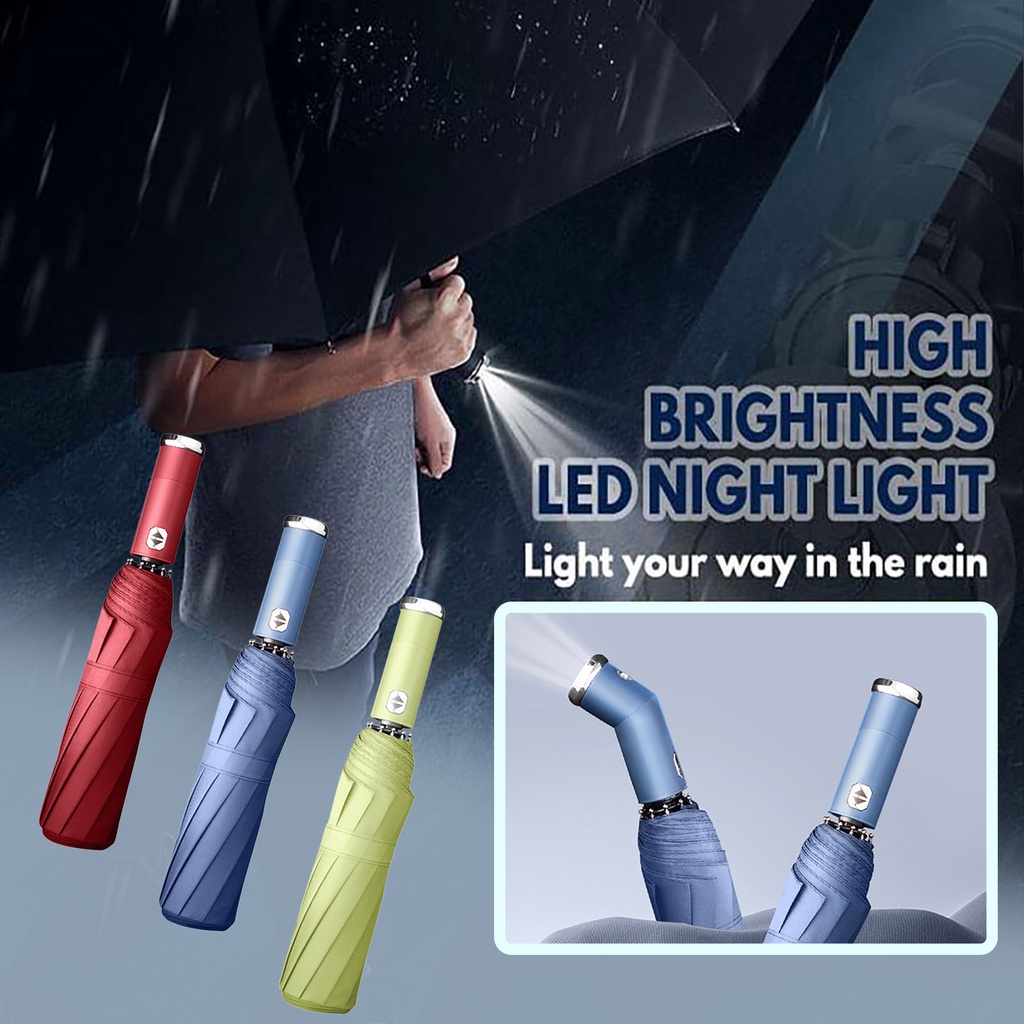 Umbrella UV Automatic Open Close with LED Flashlight Foldable One ...