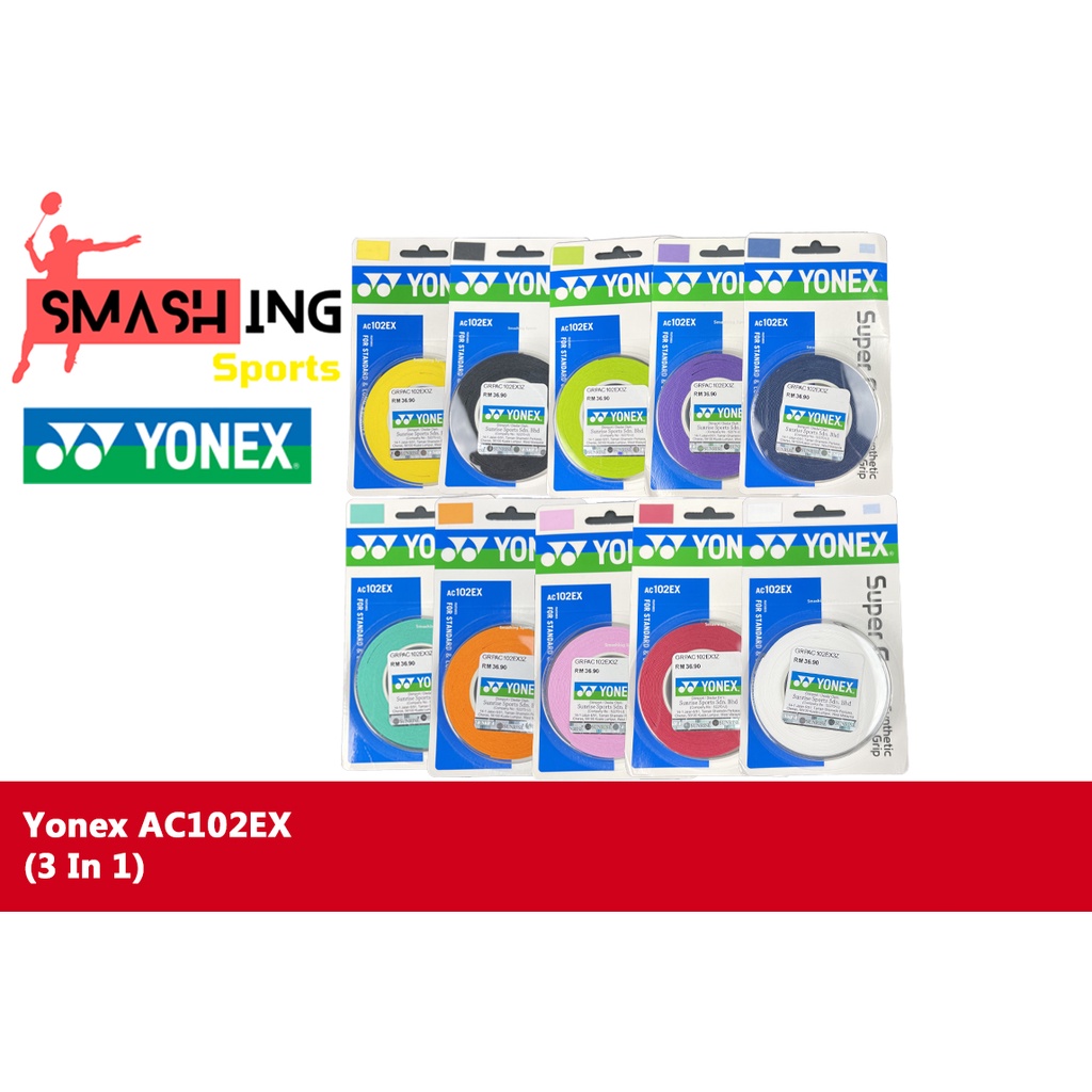 Yonex AC102-EX (3 In 1) AC102 AC 102 Overgrip for Badminton Squash Tennis Racket (100% Original ...