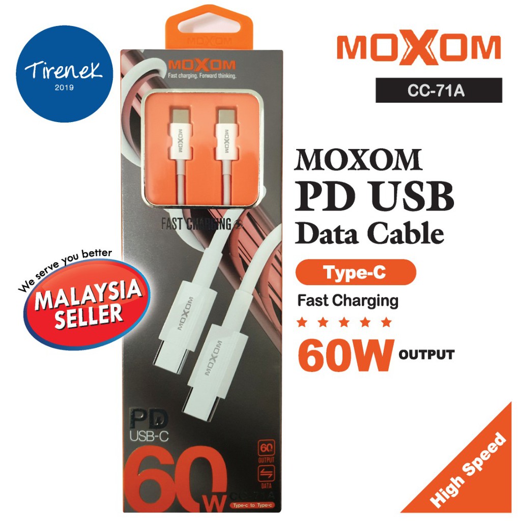 Original Moxom PD Usb Data Cable Type C to Type C Super Fast Charging ...