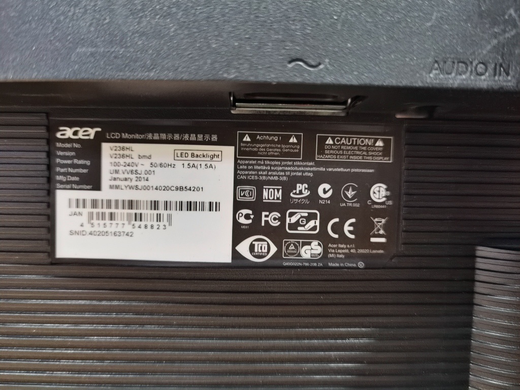 Monitor Acer V236HL Black 23"inch Widescreen LED Resolution 1920 x ...