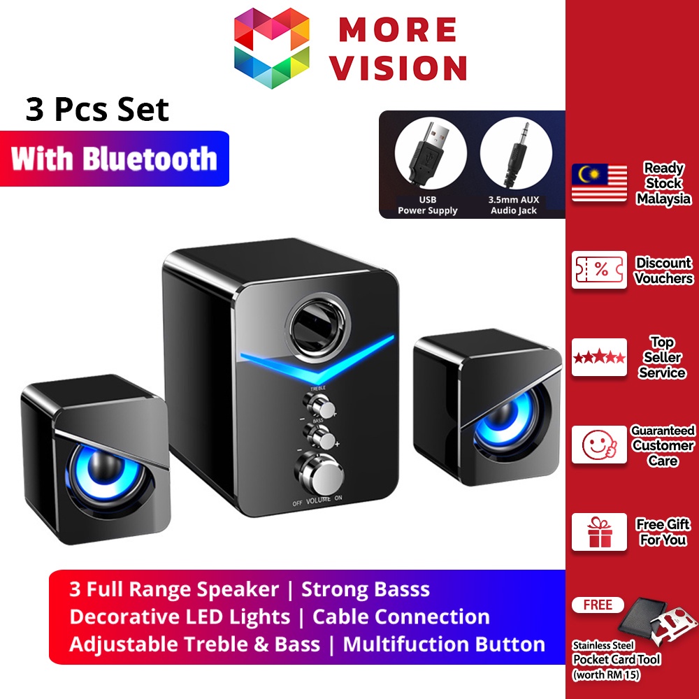 LED USB Speaker Set with Bluetooth Strong Bass Stereo Wired Sound Box ...