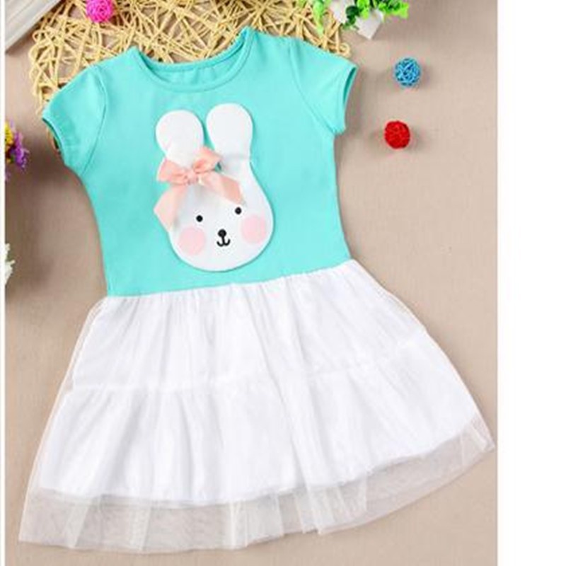 Summer Pakaian Kanak Girl Dresses Cotton Cartoon Rabbit Mesh Patchwork ...