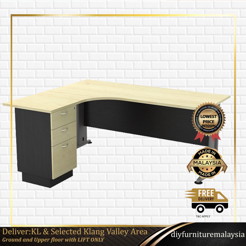 Superior Compact Office Table L Shape 3 Drawer | Meja Pejabat | Study ...