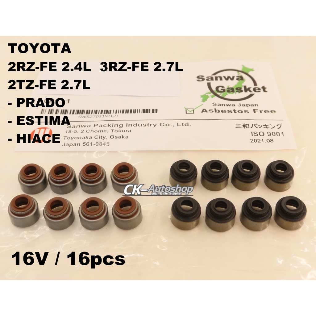 SANWA Japan Viton Valve Seal - Toyota 2RZFE 2.4L 3RZFE 2TZFE 2.7L Land ...