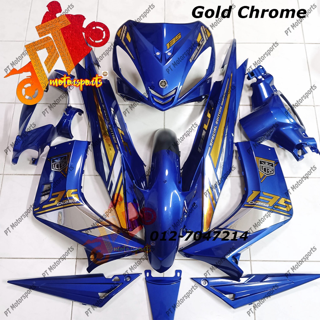 Yamaha Lc 135 V1 Dpbmc Blue Cover Set Sticker Pelangi Carbon Chorme