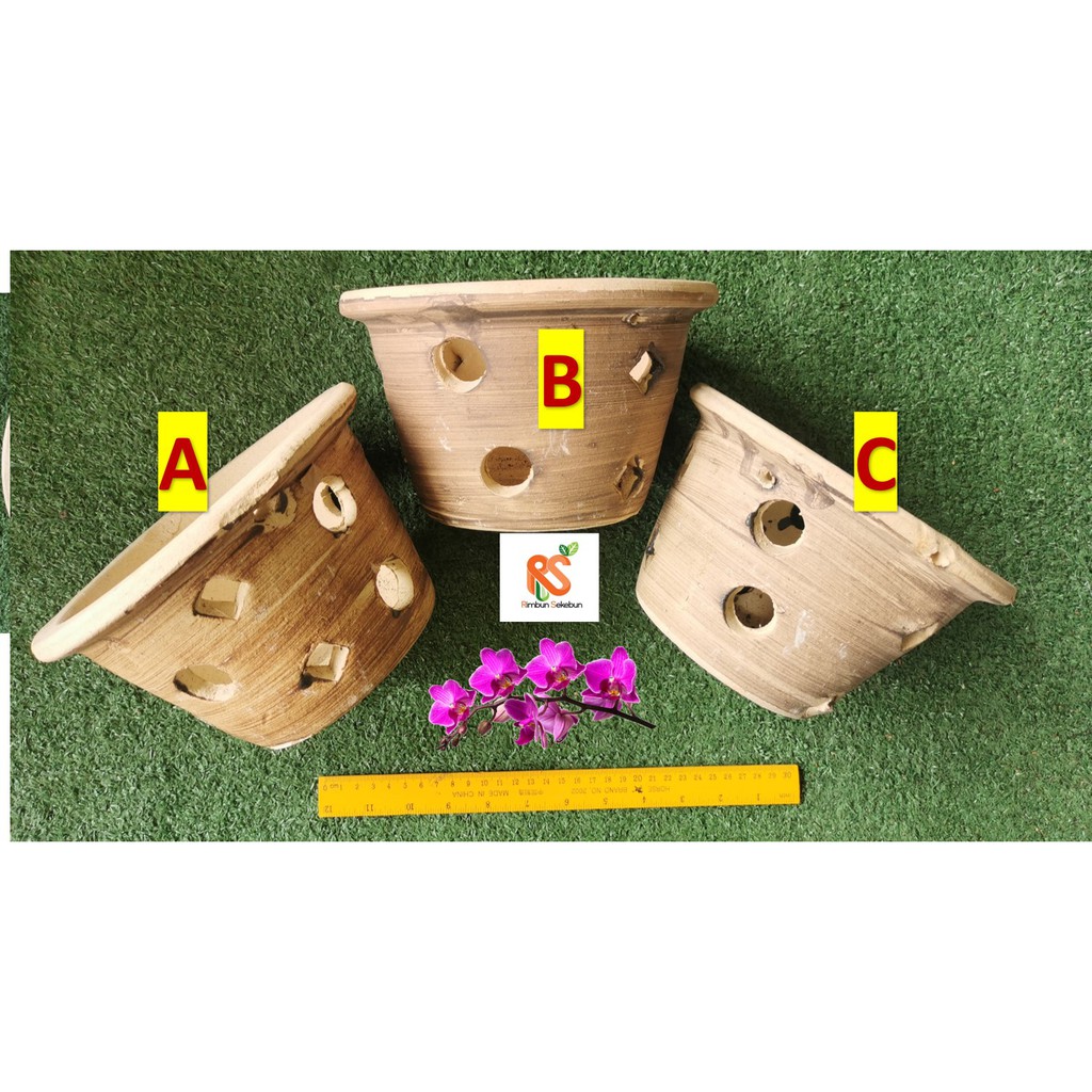 Earthen Clay Flower Pot With Holes Orchid Pothos Indoor Pasu Bunga ...