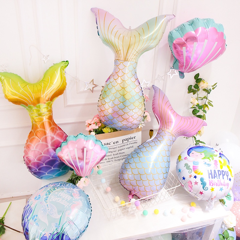 Ocean Theme Mermaid Balloon Shell Tail Ballon Pink Purple Girls Toys ...