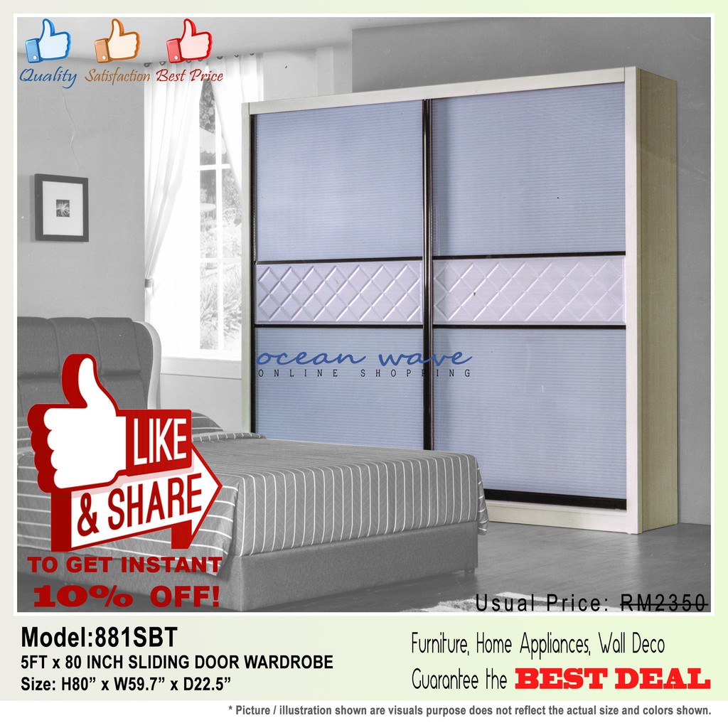 MODERN DESIGN 5FT SLIDING DOOR WARDROBE | Shopee Malaysia