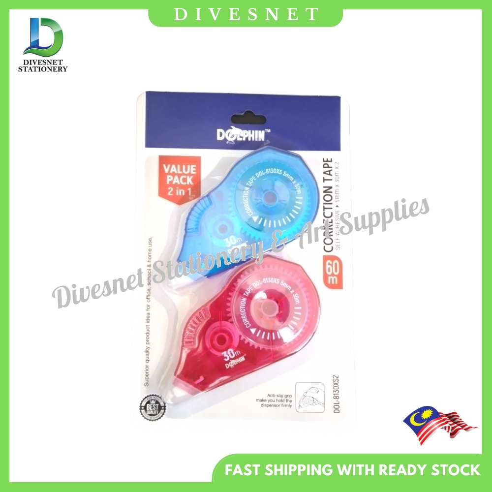 Dolphin Correction Tape 5mm x 30m 2'S DOL8130 2in1 Value Pack | Shopee ...
