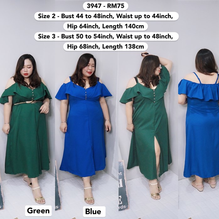 Ready Stock Malaysia Plus Size Offshoulder long Dress 现货大码长连衣裙子 *Bust ...