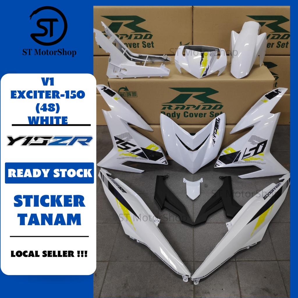 YAMAHA Y15 Y15ZR V1/V2 EXCITER-150 (48)- WHITE COVER SET (STICKER TANAM) RAPIDO NEW ACCESSORY ...