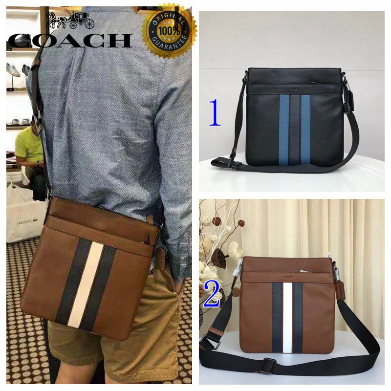 Coach shoulder bag men fashion striped crossbody bag full leather large ...