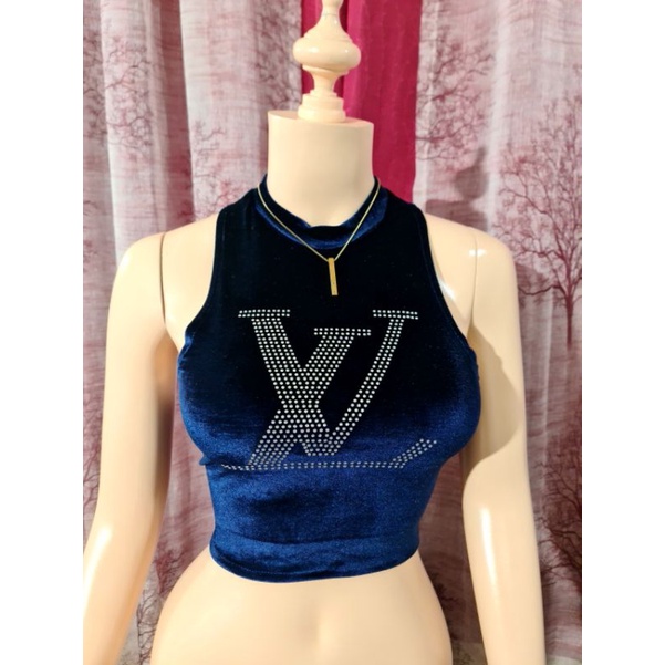 LV premium rhinestones party croptop sexy highneck blouse | Shopee Malaysia