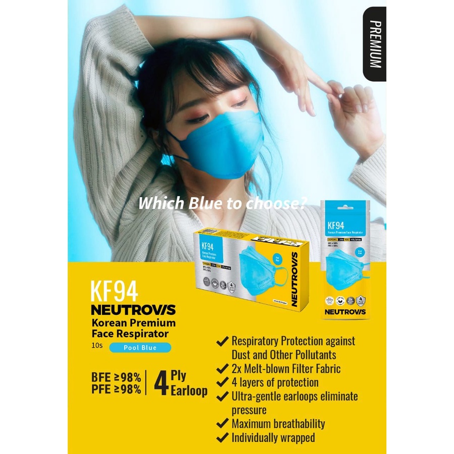[READY STOCK] NEUTROVIS 4 Ply KF94 Korea Premium Respirator - POOL BLUE ...
