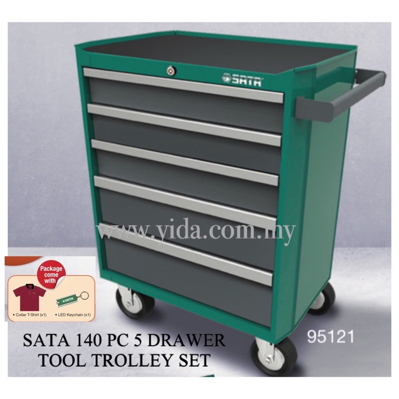 SATA 95121P-5 140 PCS TOOLS SET WITH 5 DRAWER ROLLER CABINET | Shopee ...
