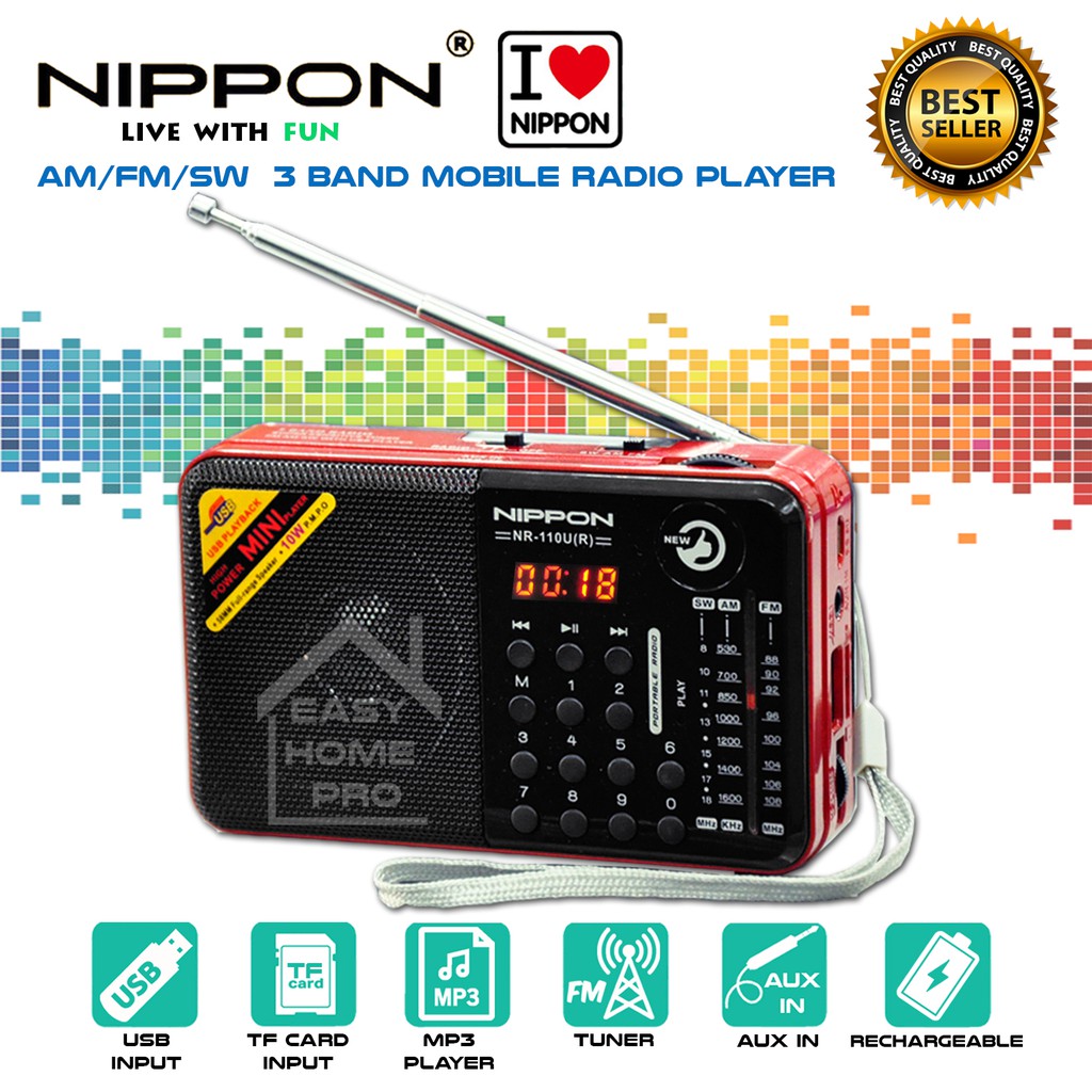 NIPPON NR-110U(R) FM/AM/SW 3 BAND MOBILE RADIO PLAYER (RECHARGEABLE ...