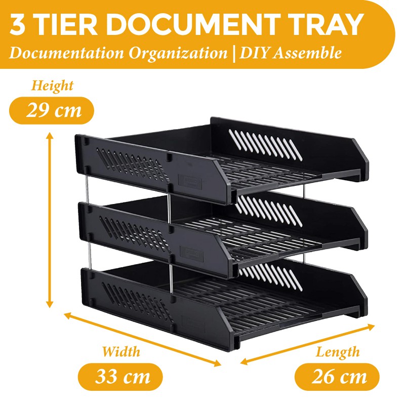 3 Multi-Tier Plastic Document Tray Easy Organization with Secure Metal ...
