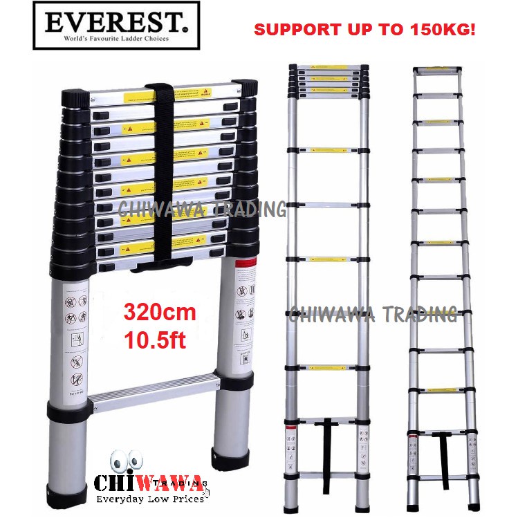 10.5Ft 10 Steps Everest Extendable Aluminium Telescopic Pole Ladder Foldable | Shopee Malaysia