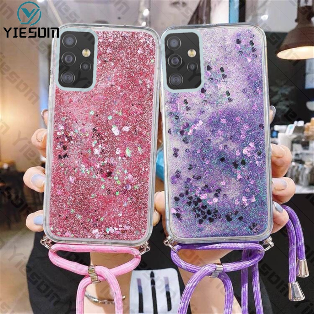 Liquid Quicksand Bling Glitter Lanyard Case for Samsung Galaxy A13 A33 A53 A73 5G A23 A32 A52 ...