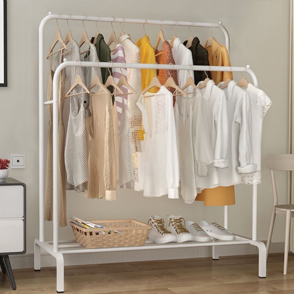 Single & Double Clothes Rack Organizer Storage Rak Baju Besi Rak ...