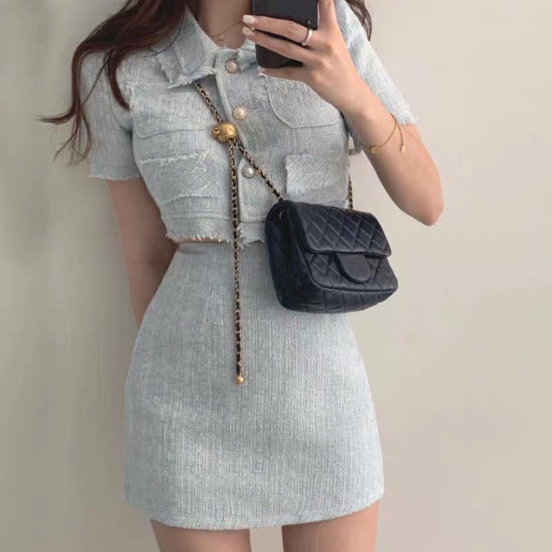 Luxury Jennie Tweed dress Set - OrderTaobao | Korean-style Tweed crop ...