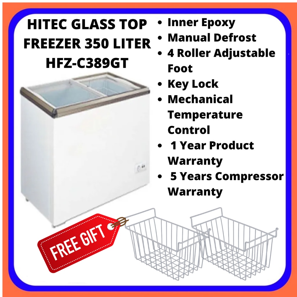 HITEC Glass Top Freezer 350L HFZ-C389GT Sliding Glass Door Ice Cream ...