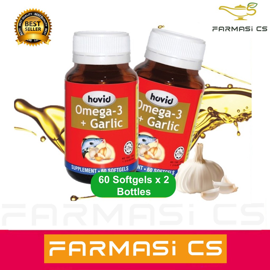 Hovid Omega-3 + Garlic 60 Softgels x 2 Bottles (TWIN) EXP:06/2027 ...