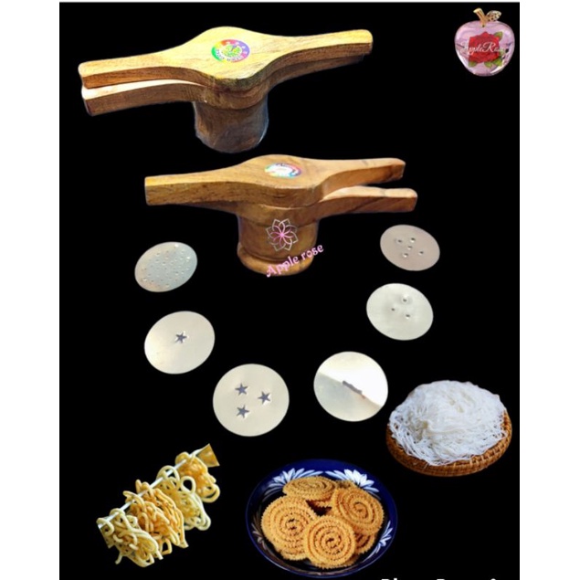 Traditional wooden muruku kattai/putu mayam maker with 5 aluminum mould ...