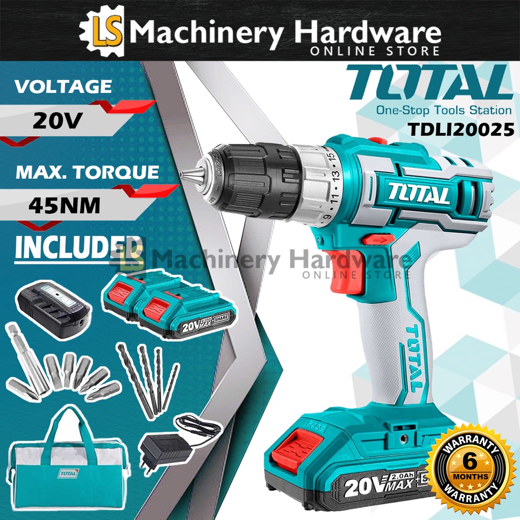 TOTAL 20V 2.0Ah 45N.m Torque Li-ion Cordless Drill TDLI20025 - 2 Speed ...