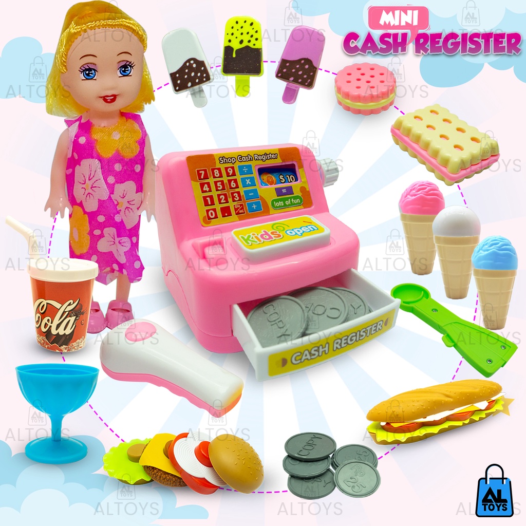 MESIN Toy Doll Cashier Selling MINI Kids CASH REGISTER LOLLIPOP CANDY ...