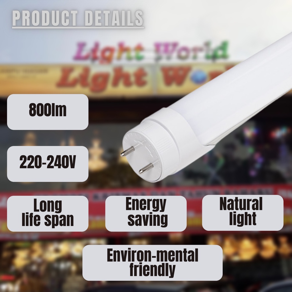 LIGHT WORLD T8 LED Electric Saver Ceiling Light Tube Lampu Kalimantang ...