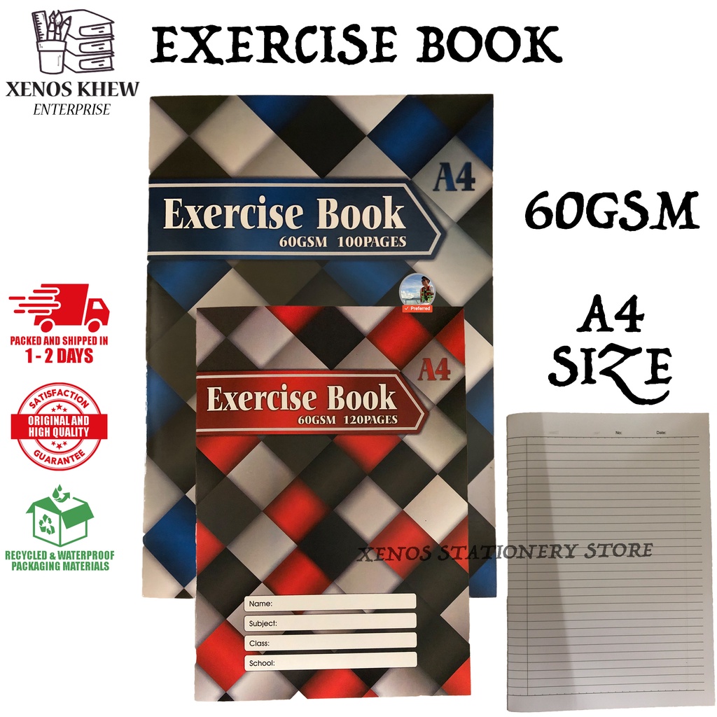 A4 EXERCISE BOOK A4 / BUKU PENULISAN A4 60GSM 100PAGES / 120PAGES ...