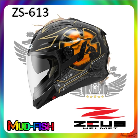 TOPI KELEDAR ZEUS ZS 613 REMOVABLE JAW HELMET BLACK + ORANGE SAMURAI ...