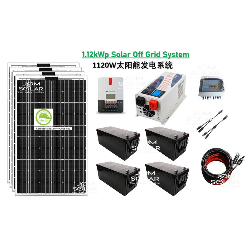 1000W (1kWp) Solar PV System Off-Grid c/w 1000W Pure Sine Wave Inverter ...
