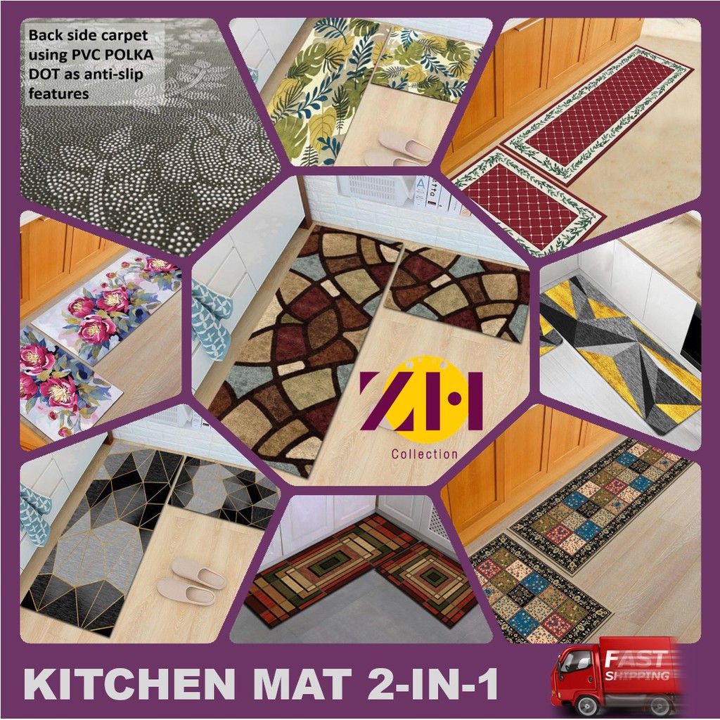 ZH 2 Pcs Alas Kaki Dapur Kitchen Mat Living Room Anti slip Lapik Kaki ...