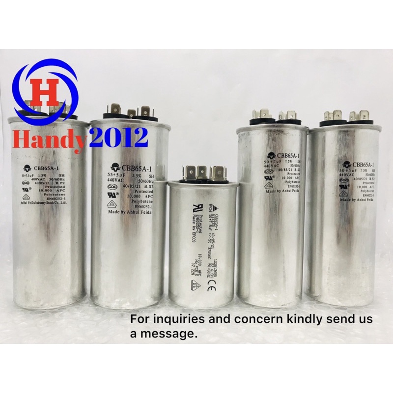 Aircon dual capacitors (50+5uf, 50+7uf, 50+7.5uf, 55+5uf, 55+7.5uf ...