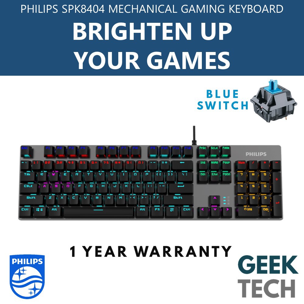 PHILIPS SPK8404 Blue Switch Wired Mechanical Gaming Keyboard | Shopee ...