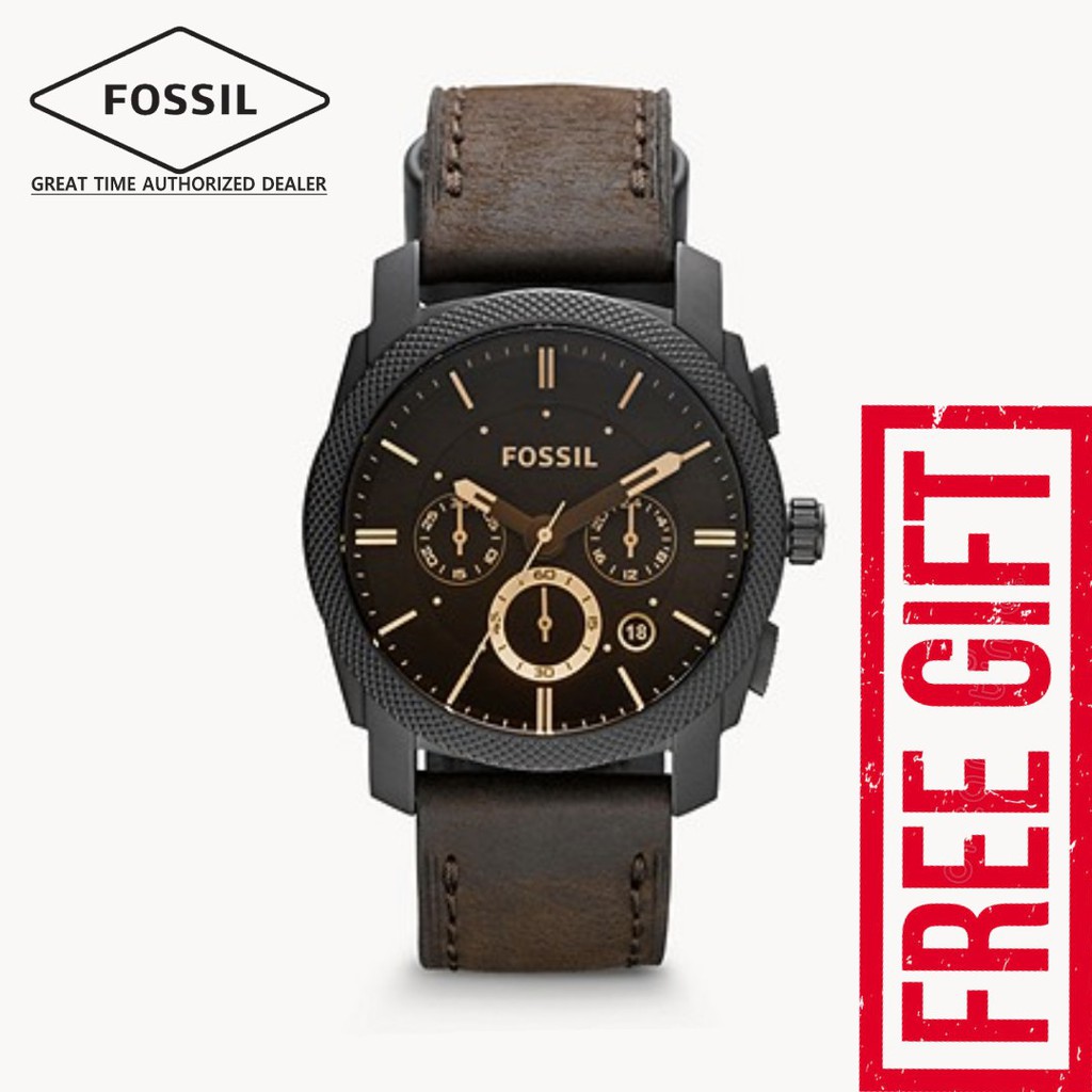 Fossil Watch FS4656IE Machine Mid-Size Chronograph Brown Leather Gent's ...