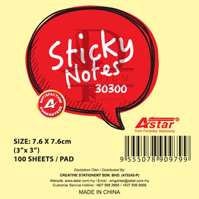 Astar 30300 (3” x 3”) Sticky Notes 100’s / Kertas Nota Sticker | Shopee ...