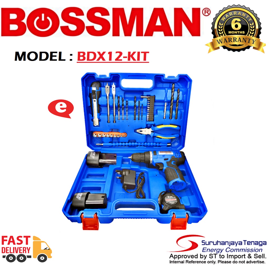 BOSSMAN BDX12-KIT / BDX12KIT 12V Lithium-ion Cordless Drill cw -Tool ...