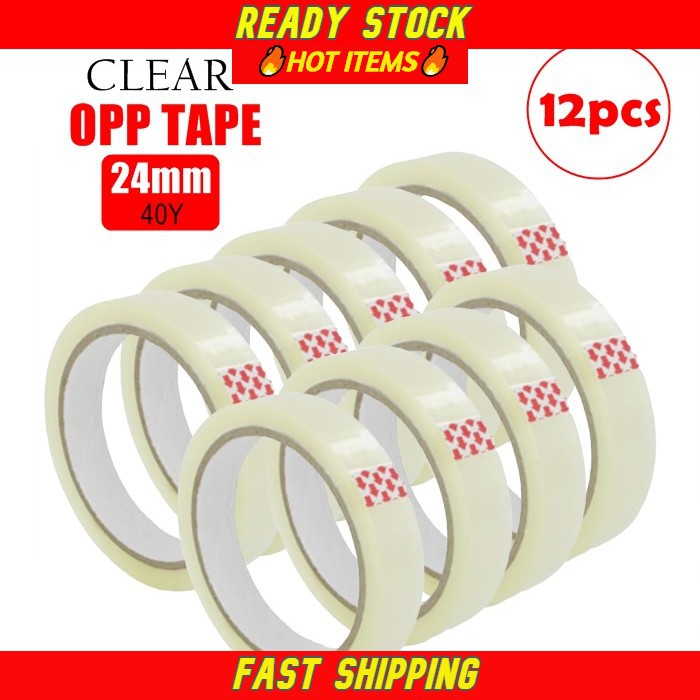 12pcs Opp tape 24mm X40y Transparent Wrapping Tape Delivery Percel Box ...
