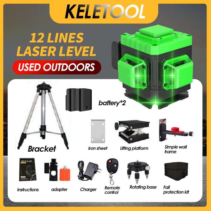 12-Line 3D Green Light Laser Level Horizontal and Vertical Crossing ...
